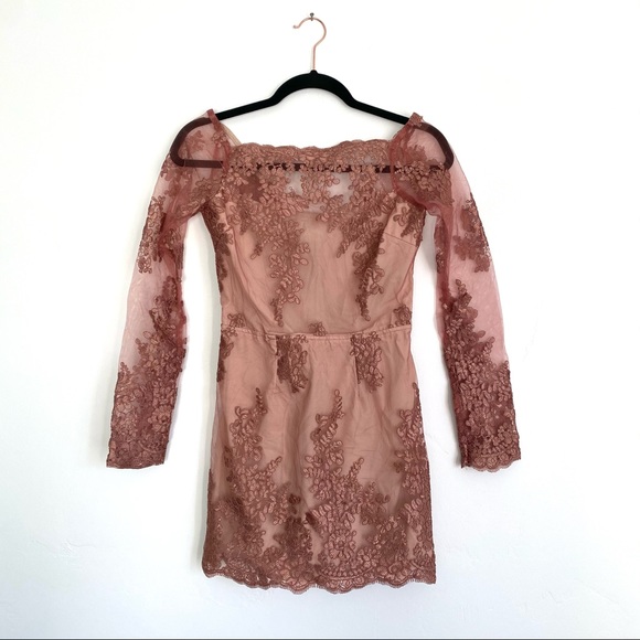 Tobi | Dresses | Tobi Rose Pink Floral Venetian Lace Organza Tulle Long ...